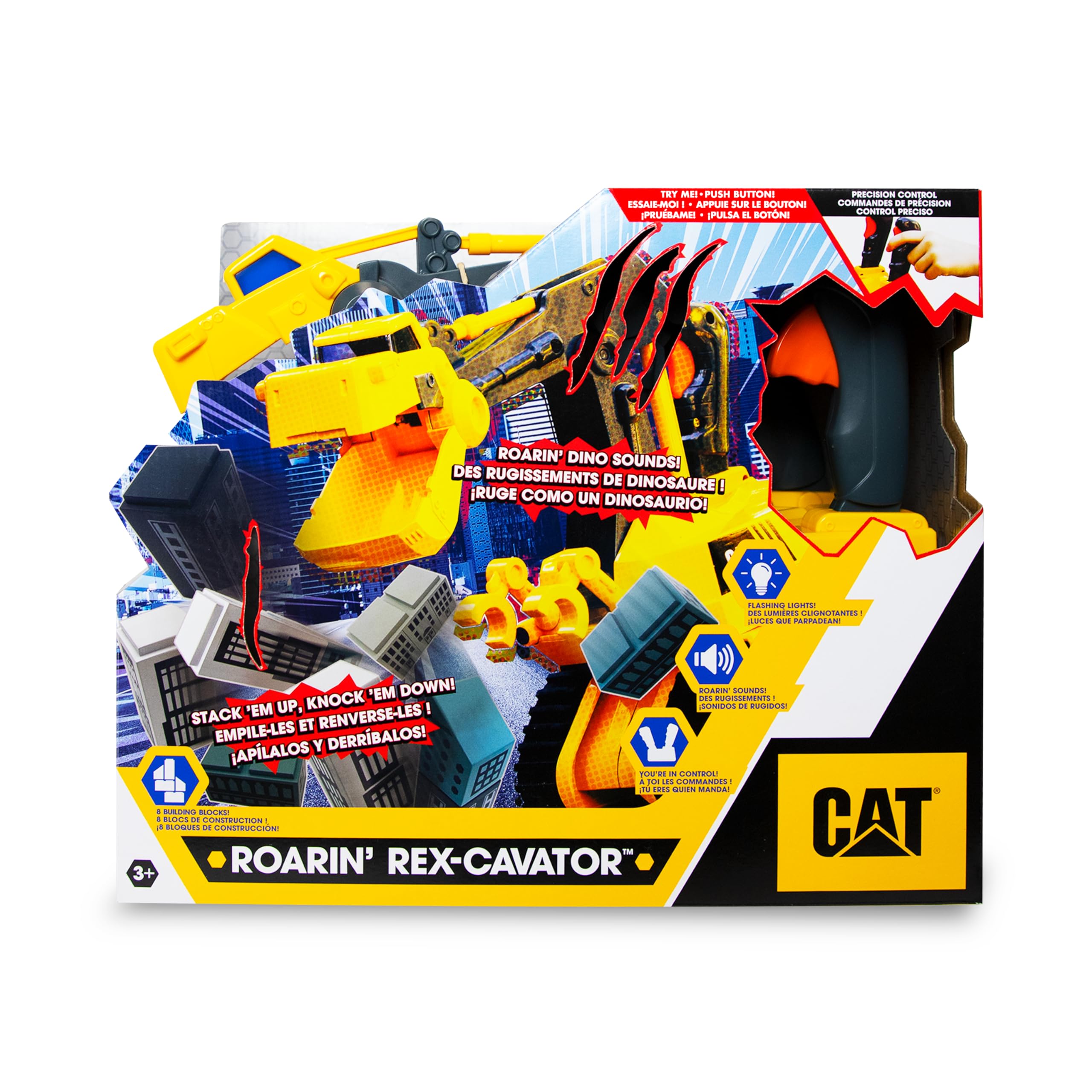 CAT Construction Toys Funrise Light & Sound Roaring Rex-Cavator Battery Operated Toy Excavator, Ages 3+