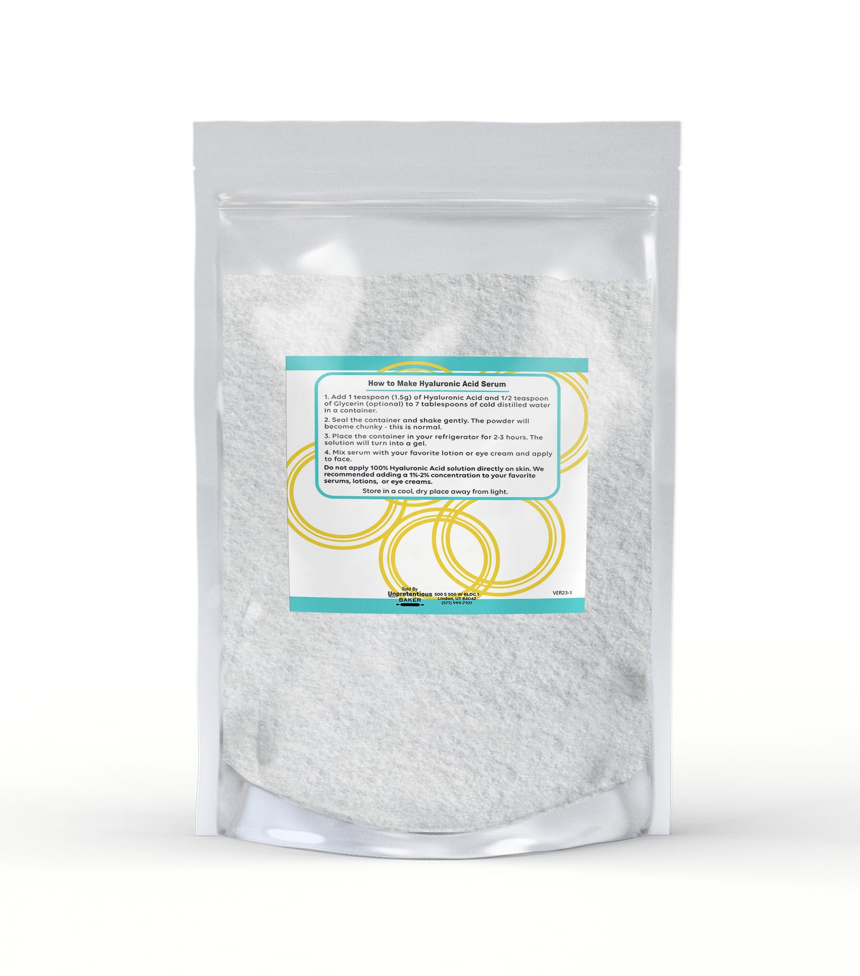 Unpretentious Hyaluronic Acid Powder (1 oz) Food & Cosmetic Grade, Clear Resealable Bag