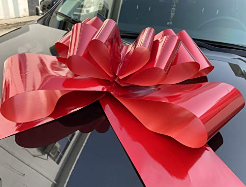 Large Red Car Bow Ribbon 23 Inchs- Decoration Wrap for Birthday, Wedding, and Giant Presents- Come with Two Suction Cup (Red)