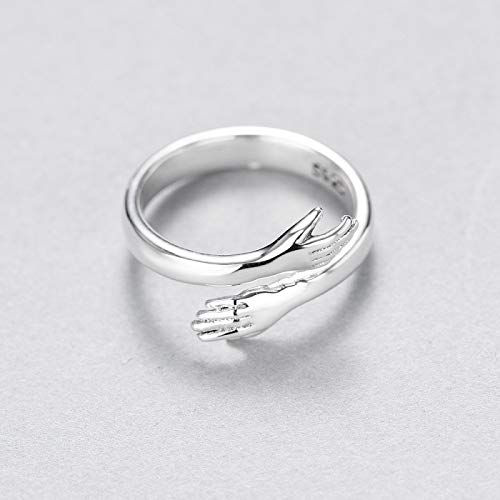 4 Pieces Hugging Hands Rings Gold Silver Hands Embrace Open Rings Adjustable Couple Hug Rings Romantic Lover Wedding Ring Jewelry Gifts-Silver