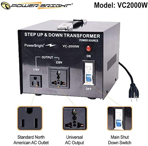 PowerBright Step Up & Down Transformer, Power ON/Off Switch, Can be Used in 110 Volt Countries and 220 Volt Countries, Convert from 220-240 Volt to 110-120 Volt & from 110-120 Volt to 220-240 (2000W)