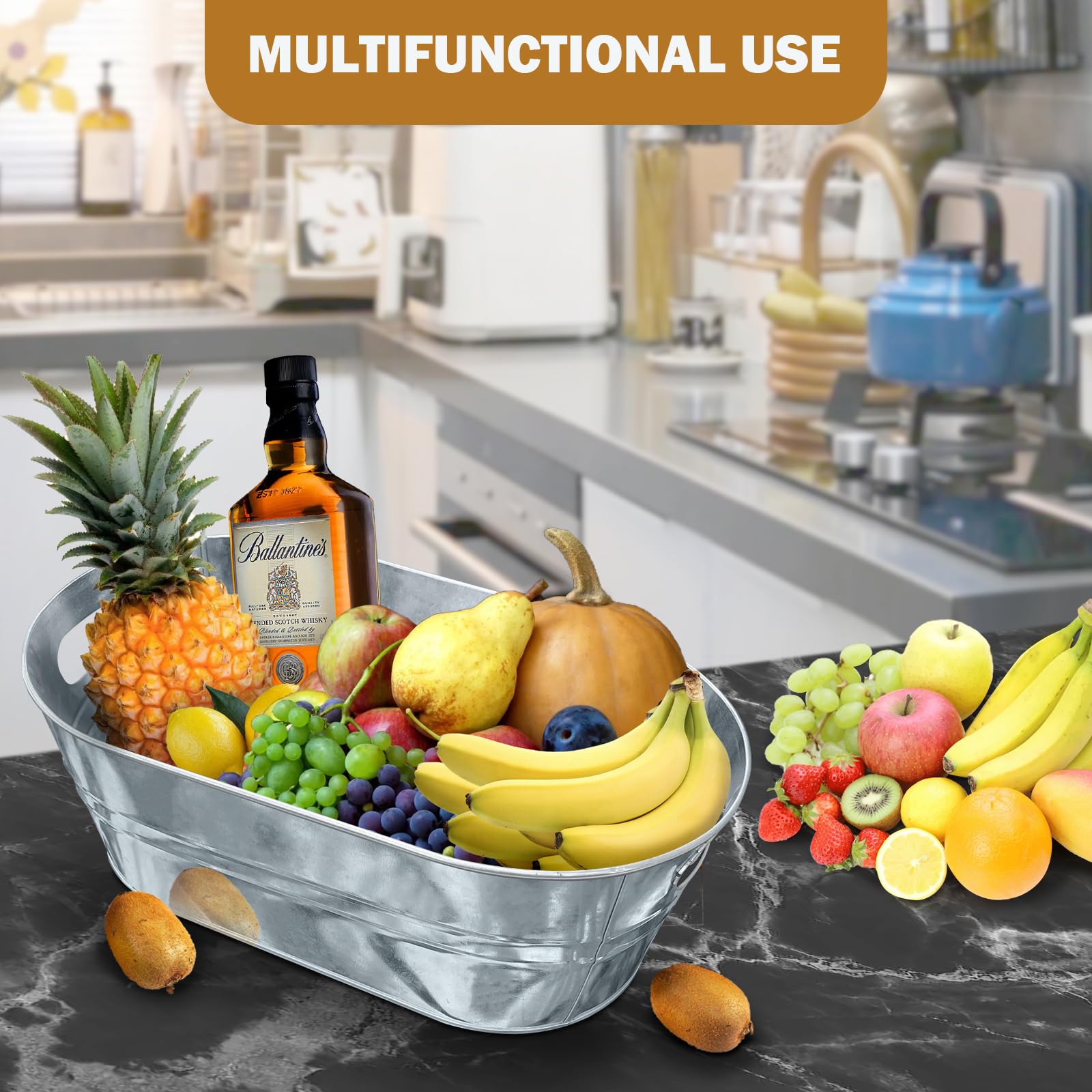 4PCS 3 Gallon Galvanized Tub with Carry Beer Drink Storage Cooler Metal Beverage Ice Tub Galvanized Ice Buckets for Party