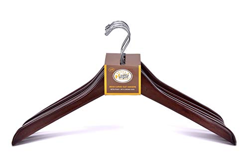 Quality Wooden Curved Coat Hangers, Suit Hangers, Smooth Solid Wood Pants Hangers, Swivel Hook, Coat, Jacket, (Walnut - Chrome Hook, 5)