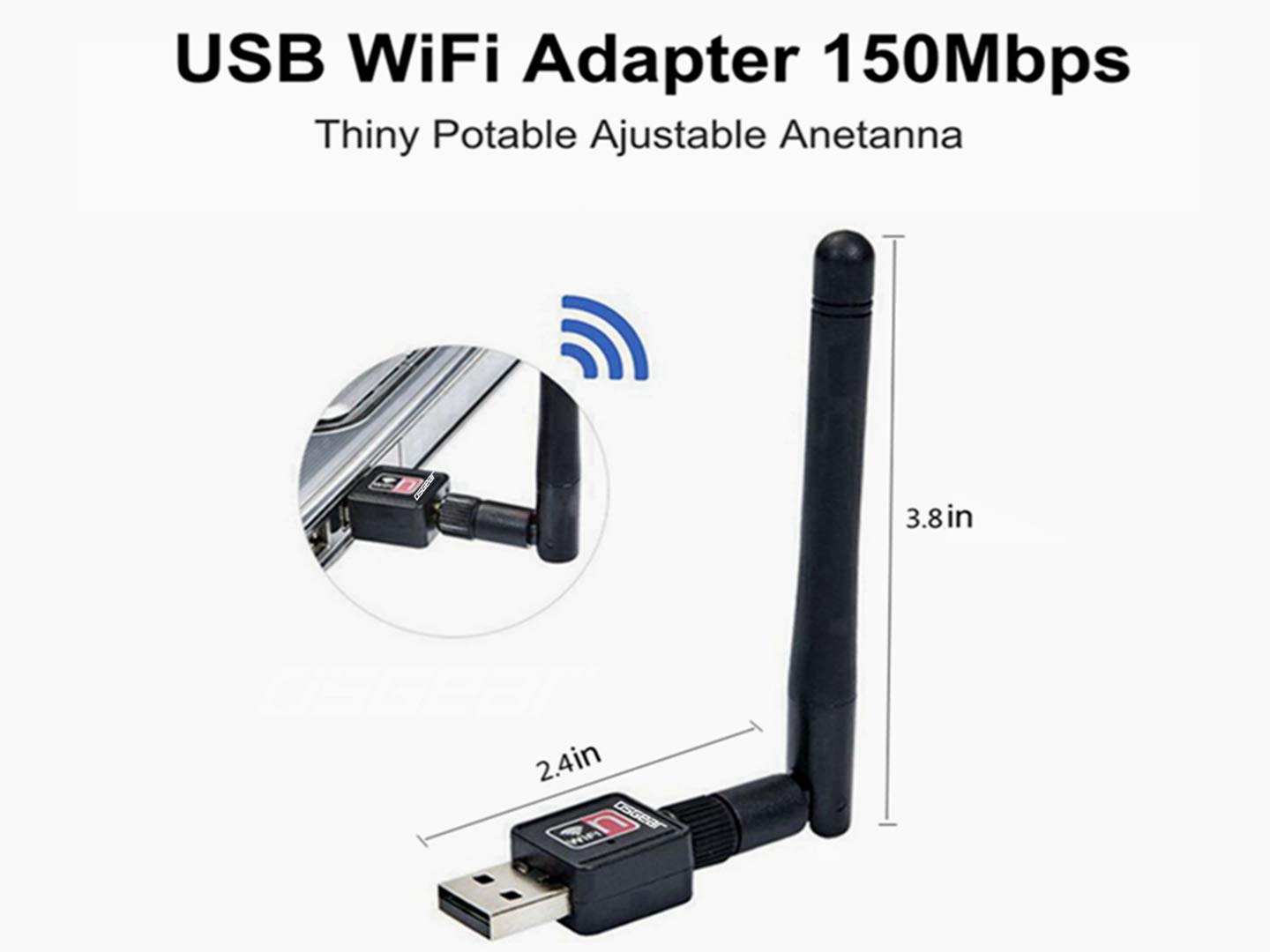 OSGEAR USB WiFi Adapter for PC 150Mbps Wireless Network Card Dongle 802.11N 2.4GHz with High Gain Antenna with Windows 10 8 7 XP Mac Linux Driver Support