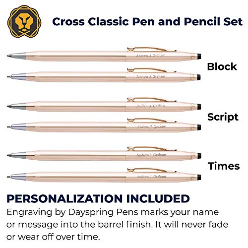 Gold Cross Pen Set | Engraved/Personalized Cross Classic Century 14 Karat Gold Plated Pen and Pencil Gift Set. Custom Engraved and Shipped in 1 Business Day.