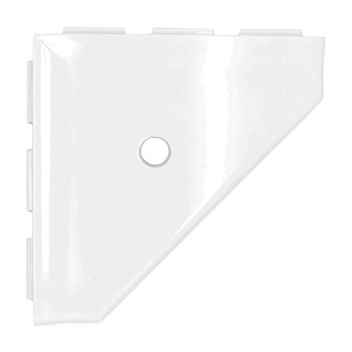Questech Décor 8 Inch Corner Shower Shelf Bathroom Caddy, Lugged For New Construction, Corner Shower Shelf For Tiled Shower Walls, Corner Bathroom Shelf, 8 Inch Geo Lugged, Bright White Polished