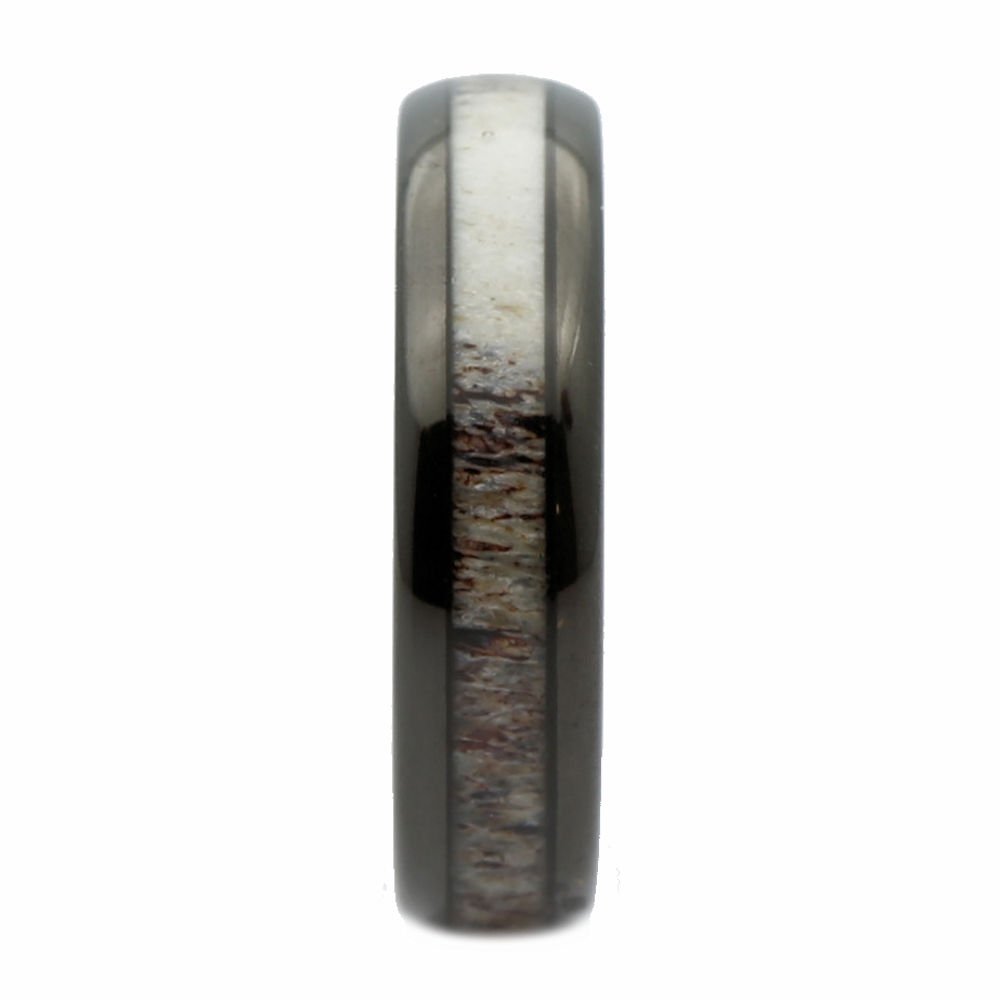 6mm Deer Antler Inlay Black Wedding Band Tungsten Carbide COMFORT FIT Ring Size 10