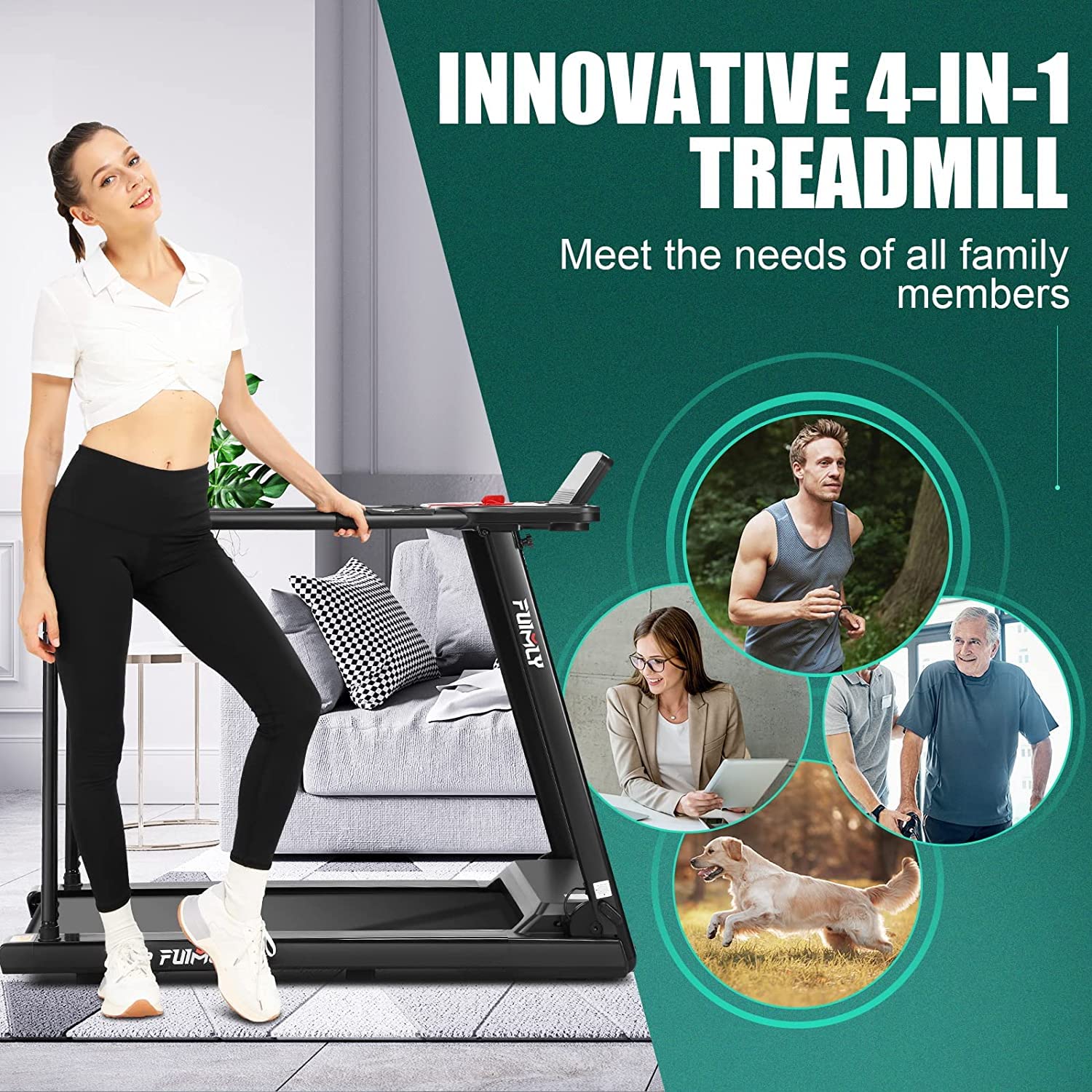 4-in-1 Treadmill with Large Desk, 2.25HP Folding Electric Treadmills, Pet Treadmill TR11602
