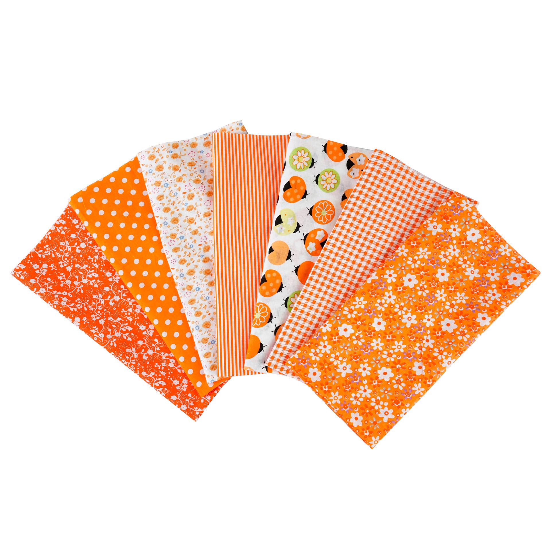 7PCS Flower Cotton Fabric Squares 20" x 20" Fat Quarter Fabric Bundles Craft Fabric for Patchwork Sewing Quilting Crafting DIY (Orange)