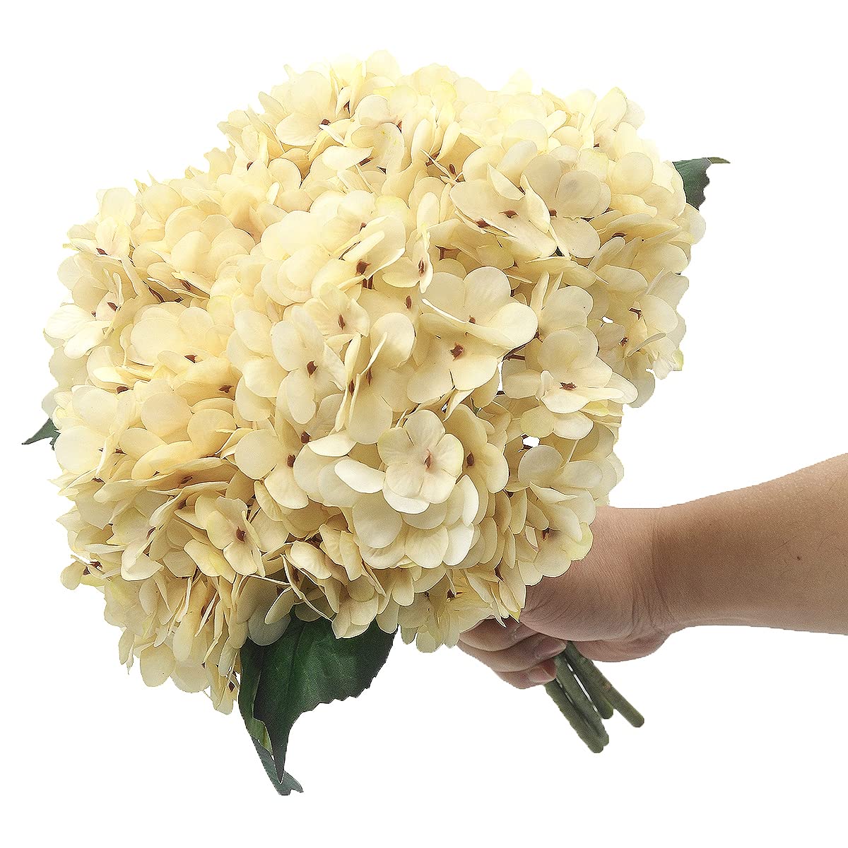 Blooming Paradise Artificial Fake Flowers Plants Silk Hydrangea 1 Flower Head Arrangements Wedding Bouquets Decorations Plastic Floral Table Centerpieces Home Kitchen Garden (Cream)
