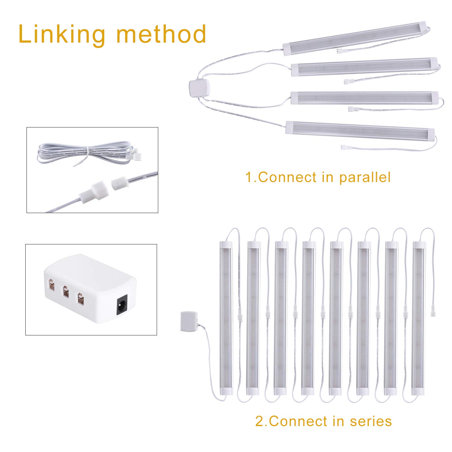 8pcs LED Under Cabinet Lights, Dimmable Kitchen Cabinet Strip Lighting Fixture, Hardwired Under Counter Lighting for Cupboard, Showcase, Shelf, 12in 24V DC(Warm White)