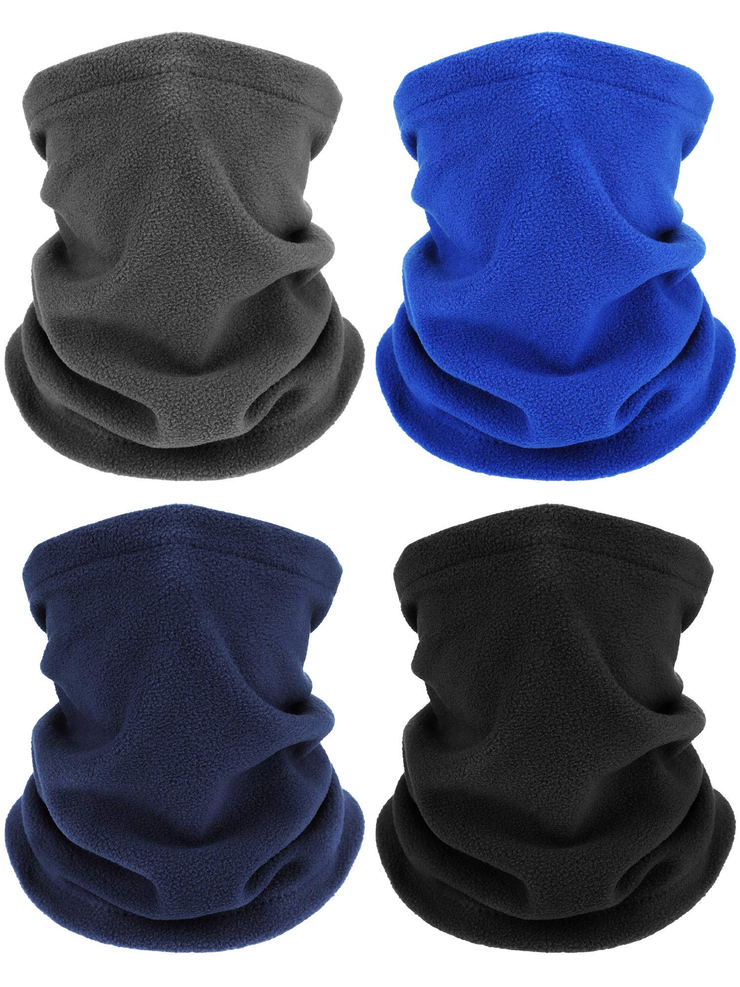 4 Pieces Kids Snood Winter Neck Warmers Fleece Gaiter Windproof Cuellos Cover (Black, Dark Grey, Royal Blue, Navy Blue)