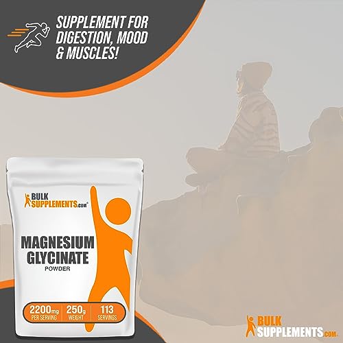 BulkSupplements.com Magnesium Glycinate Powder - Magnesium Bisglycinate, Magnesium Supplement, Magnesium Glycinate 400mg - Pure Magnesium Glycinate - 2200mg per Serving, 250g (8.8 oz)