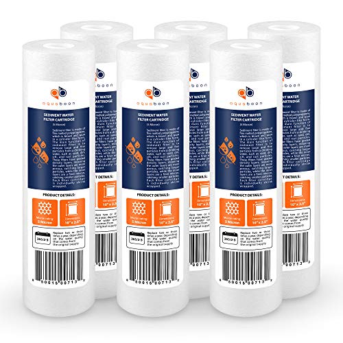 Aquaboon 6-Pack of 5 Micron 10"x2.5" Sediment Water Filter Replacement Cartridge for Any Standard RO Unit | Whole House Sediment Filtration | Compatible with DuPont WFPFC5002, Pentek DGD series, RFC