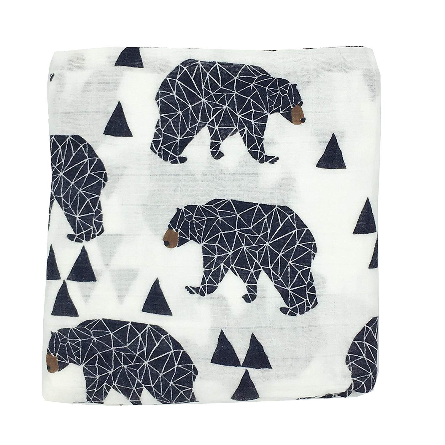 HGHG Cute Organic Cotton Muslin Swaddle Blankets Premium Receiving Blanket for Boys & Girls 47" x 47" Baby Bear Blanket