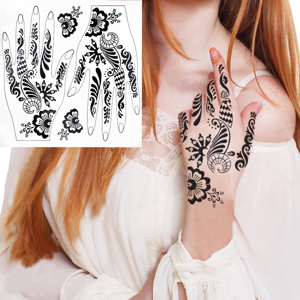 9 Sheets Henna tattoo stickers Kit , Indian Waterproof temporary hand tattoo stickers, Lasting for Beach, Festivals, & Parties