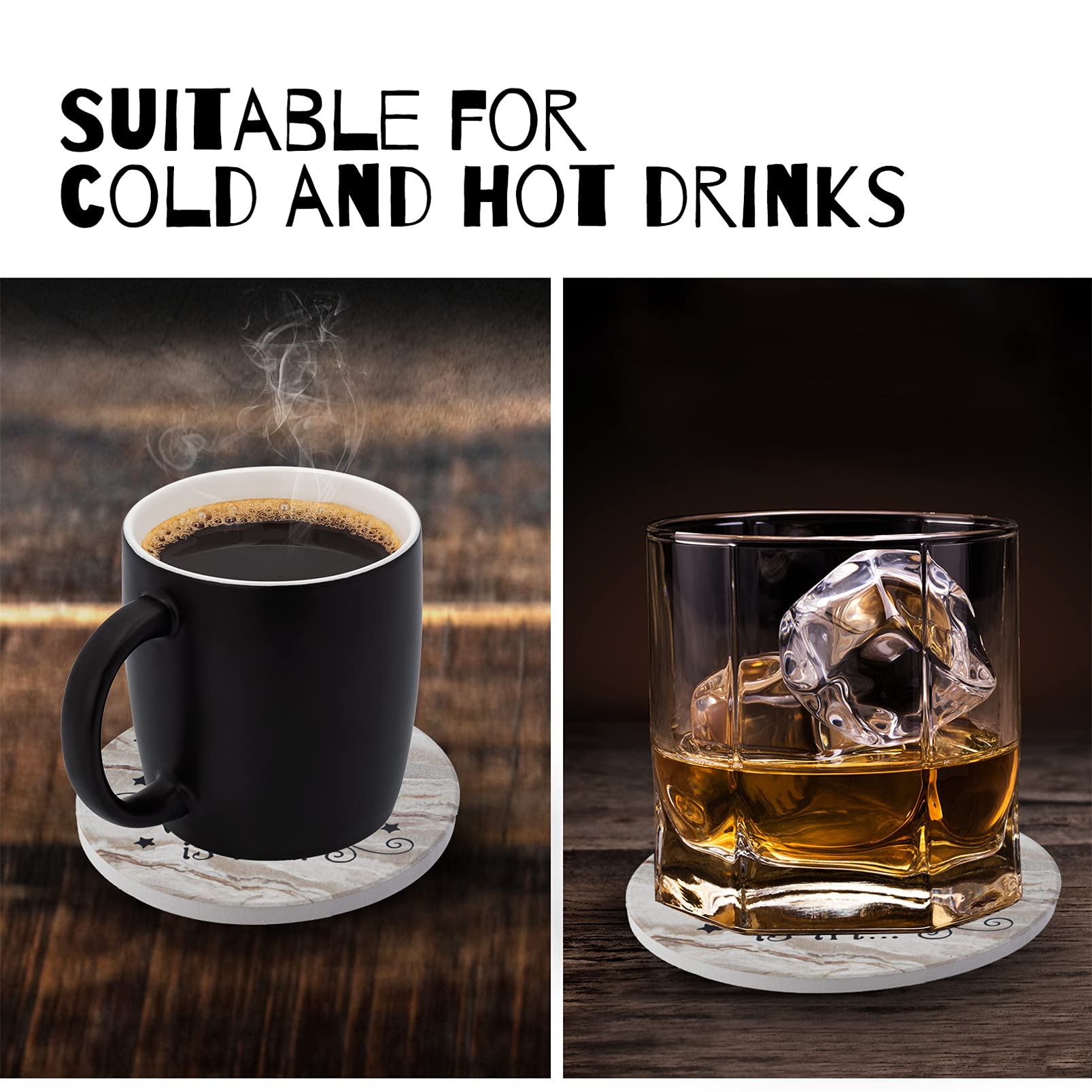 6pcs Halloween Cup Drinks Coasters with Holder,Round Absorbent Ceramic Coaster Set,Funny Drink Coasters with Cork Base for Tabletop Protection,Ideal Gift for Halloween,Housewarming,Birthday