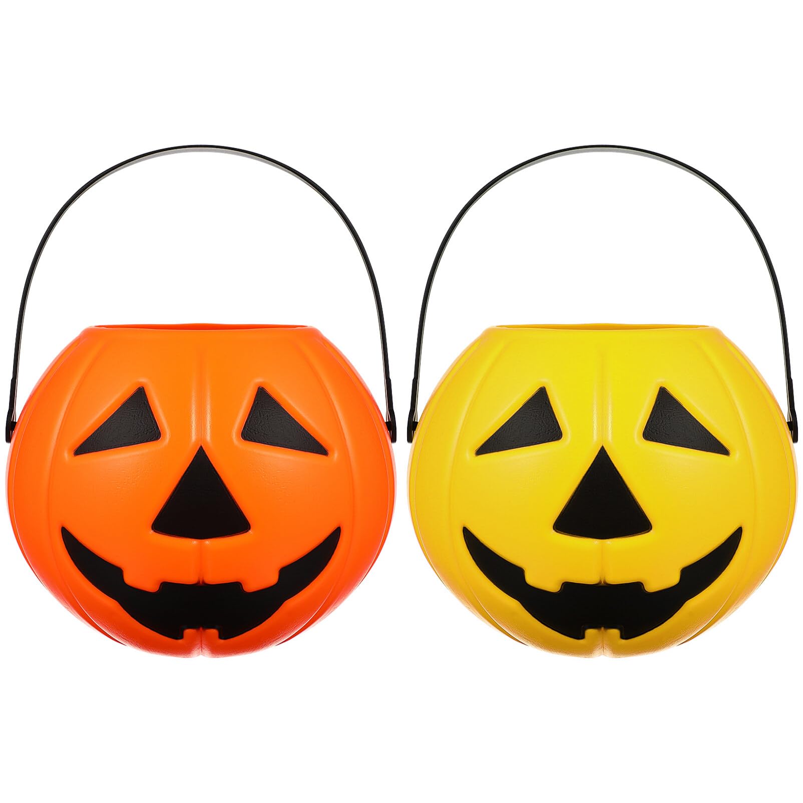 Didiseaon 2Pcs Pumpkin Candy Bucket Halloween Pumpkin Bucket Round Plastic Tub Candy Jar Trick or Treat Bucket with Handle for Halloween Party Supplies