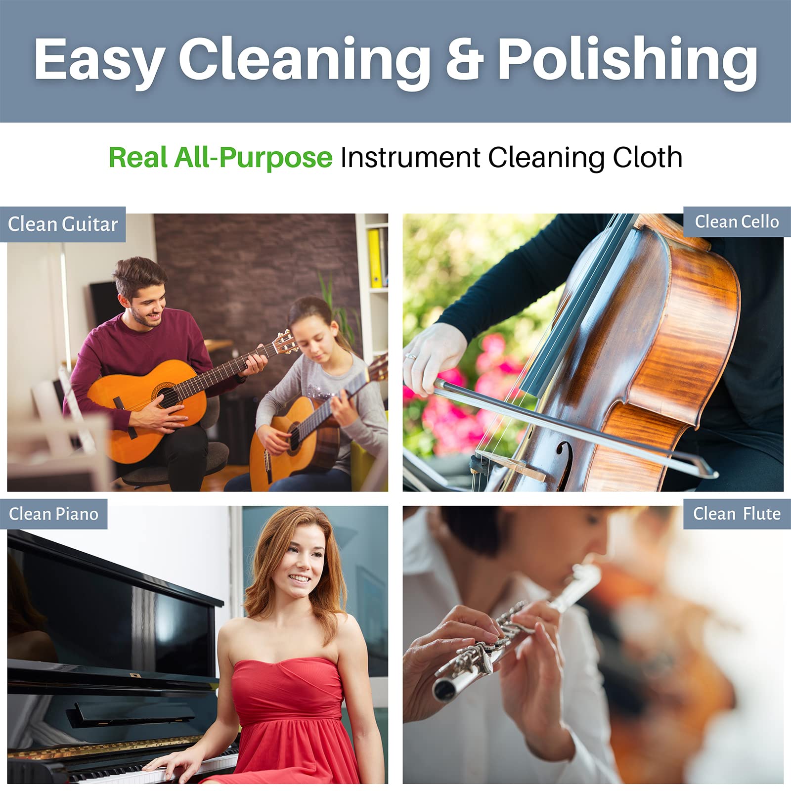 CATIFLIN 8 Pack Large Instrument Cleaning Cloth, Lint Free Guitar Cleaning Cloth, Soft Polishing Cloth For Flute, Cello, Viola, Violin, Trumpet, Clarinet, String Instruments (12"X12", Light Blue)