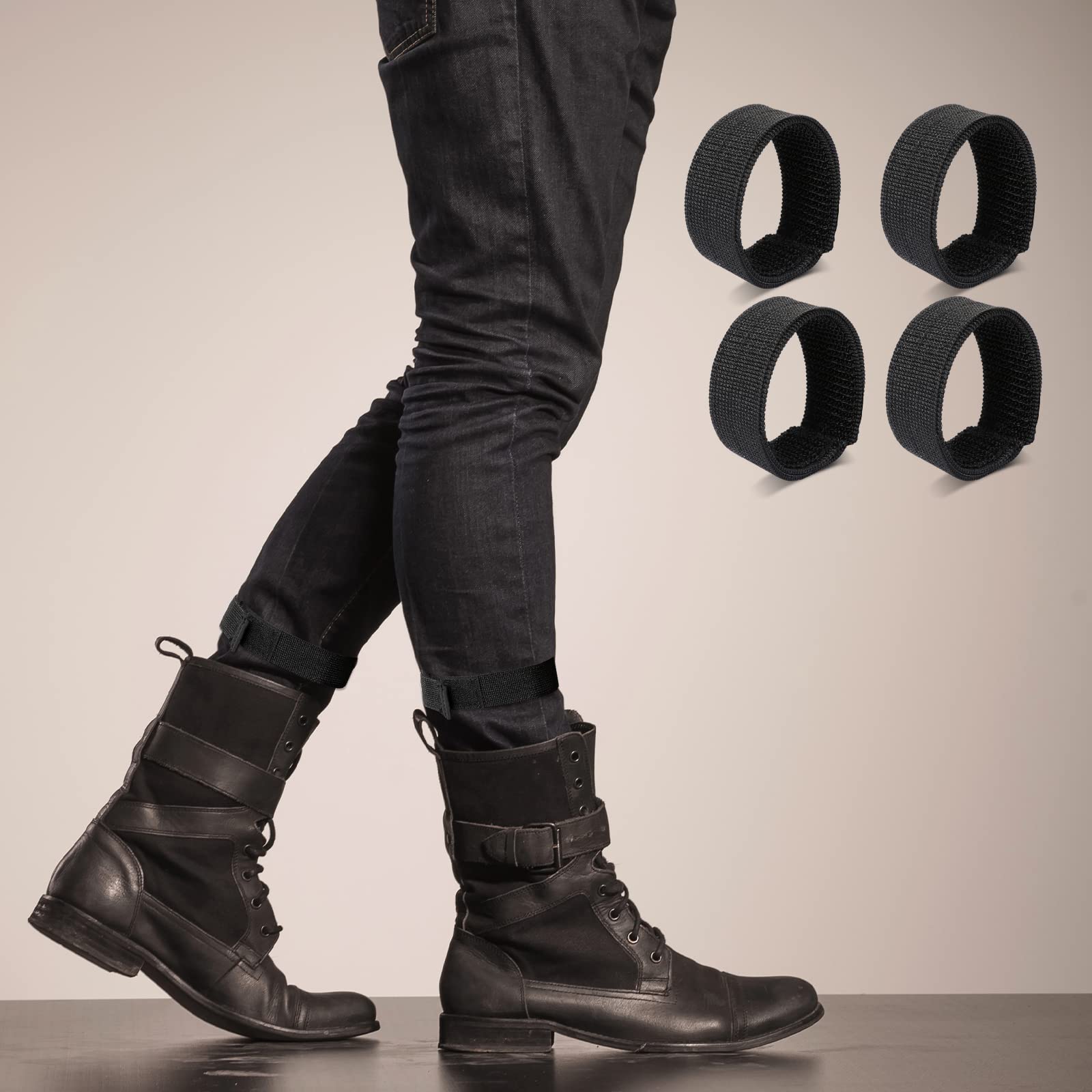 4Pcs Black Boot Blousers Elastic Military Polyester Elastic Boot Bands Military Blousing Straps Ankle Hook and Loop for Men Women Hunting Gardening Hiking Cycling Fishing