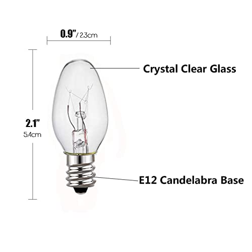 9-Pack,7 Watt Salt Lamps and Night Light Replacement Bulbs, Crystal Clear Glass,C7/7 Watt/120 V/45 Lumen,E12 Candelabra Base Long Life Incandescent Bulbs