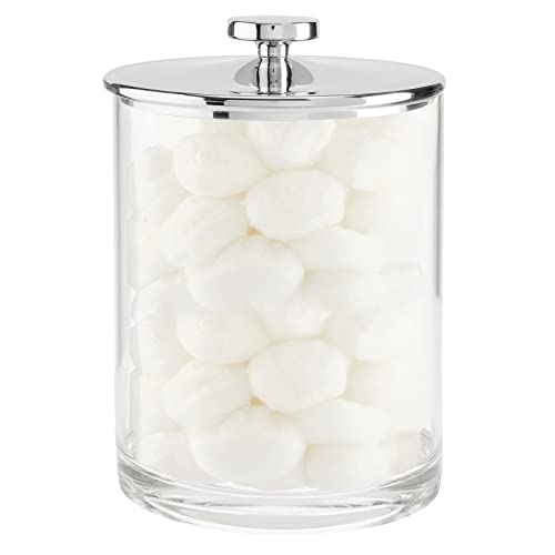mDesign Large Modern Apothecary Storage Organizer Canister Jars - Plastic Containers for Bathroom, Organization Holder for Vanity, Counter, and Makeup Tables, Lumiere Collection, Clear/Chrome