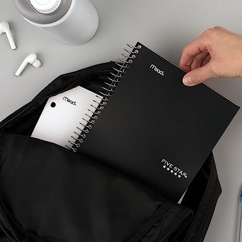 Five Star Small Spiral Notebook, 2 Subject, College Ruled Paper, 9-1/2" x 6", 100 Sheets, Black (72285)