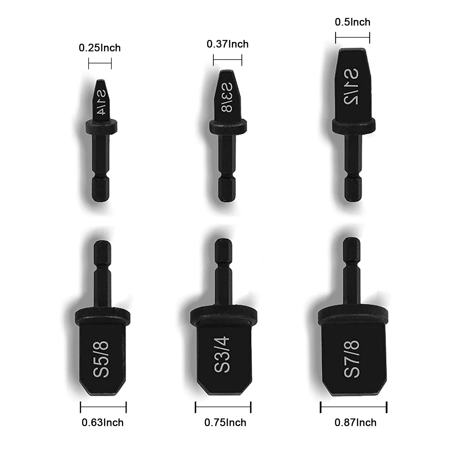 6Pcs Swaging Tool Drill Bit Set, Air Conditioner Soft Copper Tubing Flare Tool 7/8'', 3/4'', 5/8'', 1/2'', 3/8'', 1/4'' Bits