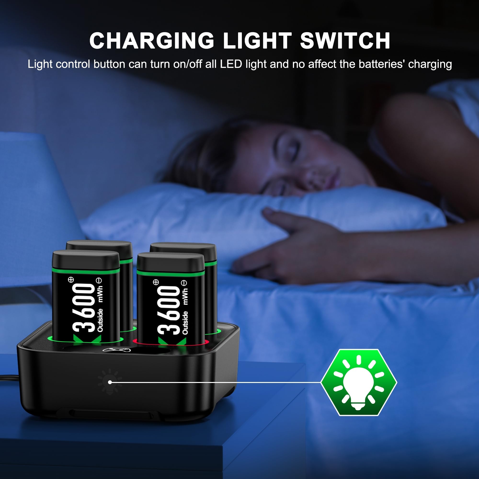 4x1200mAh Rechargeable Battery for Xbox One/Xbox Series X|S, Controller Battery Pack with Xbox One Charger Station for Xbox One/ S/ X/ Elite,Rechargeable Batteries with Xbox One/Series Accessories Kit