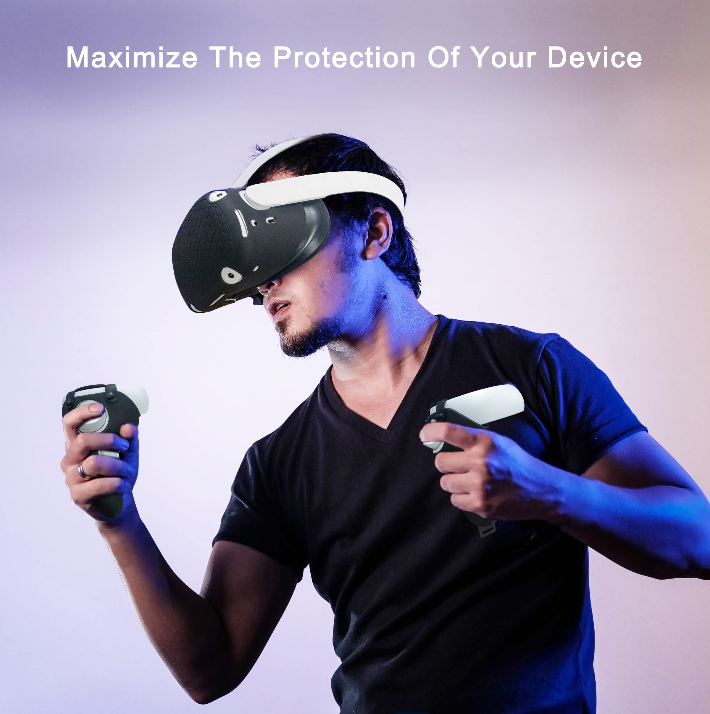 8VR for Oculus Quest 2 Accessories, Controller Grips Cover with Nylon Adjustable Knuckle Strap, VR Shell Protective Cover Anti Scratch Anti Dust Silicone Front Face Cover, Compatible with Quest 2