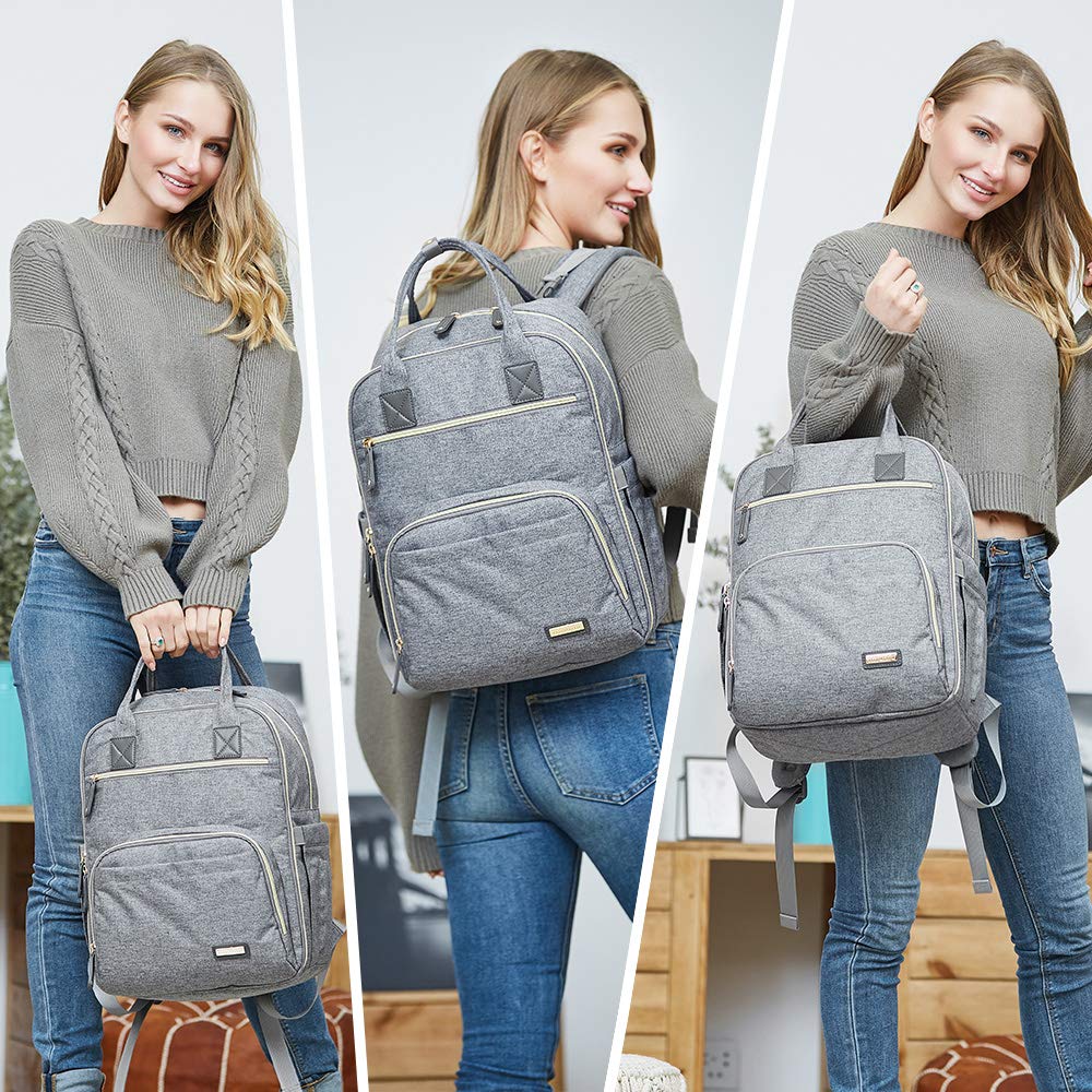 iniuniu Diaper Bag Backpack, Large Unisex Baby Bags Multifunction Travel Backpack for Mom and Dad with Changing Pad and Stroller Straps, Gray