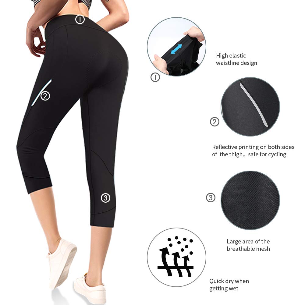 4ucycling Premium 3d Padded Breathable ¾ Cycling Tights, Black/Pink,WEIGHT:110-121Lbs HEIGHT:5'3-5'5 / M
