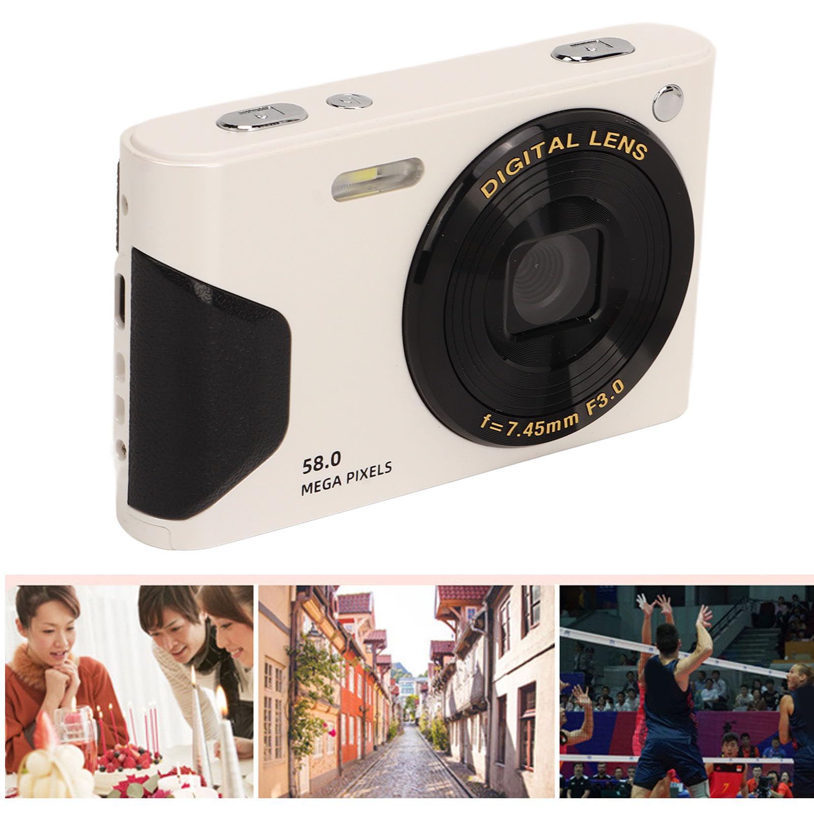 4K HD Smart Camera, Facial Recognition Digital Zoom Camera with Electronic Shutter for Photography (White)