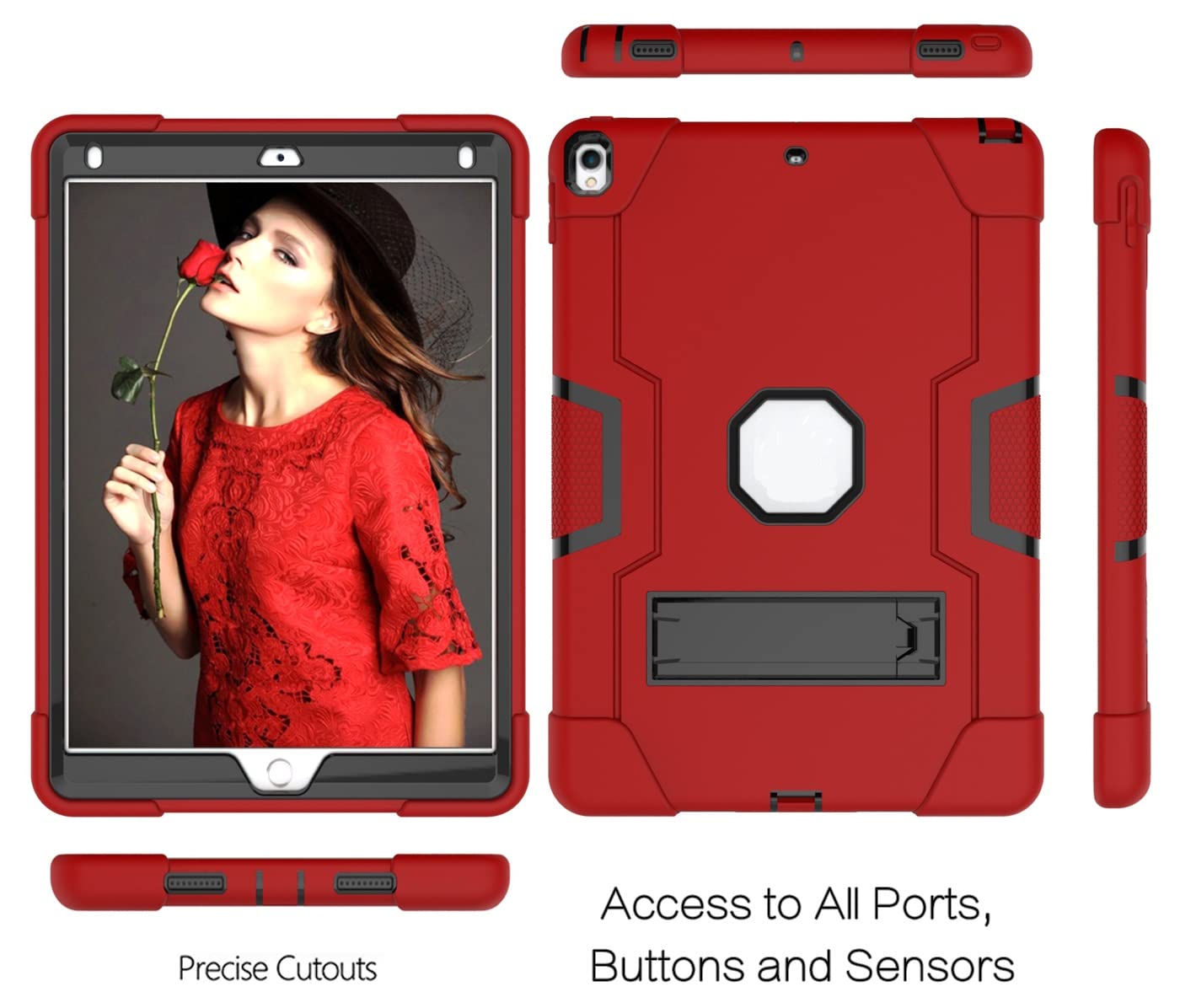 Jaorty Case for iPad Air 3 10.5" 2019,for iPad Pro 10.5 inch 2017 Case,3 in 1 Hybrid [Soft&Hard] Heavy Duty Rugged Stand Shockproof Anti-Slip Anti-Scratch Full-Body Protective Case,Red/Black
