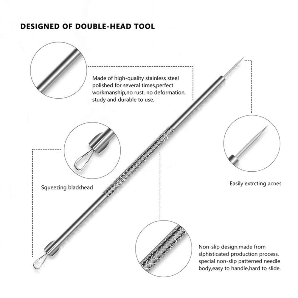 9 In 1 Pimple Blackhead Remover Extractor Tool Kit, Professional Safe Treatment for Zit Popper White Head Acne Blemish Comedone Removing for Nose Face Skin- Black