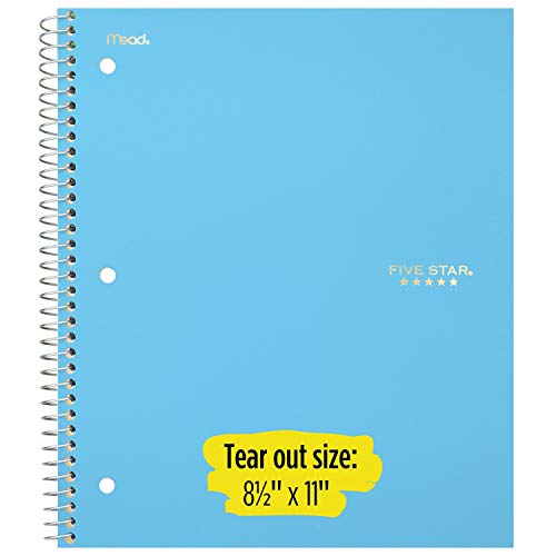 Five Star Spiral Notebooks, 1 Subject, College Ruled Paper, 100 Sheets, 11" x 8-1/2", Teal, Lime, Gray, 3 Pack (73053)