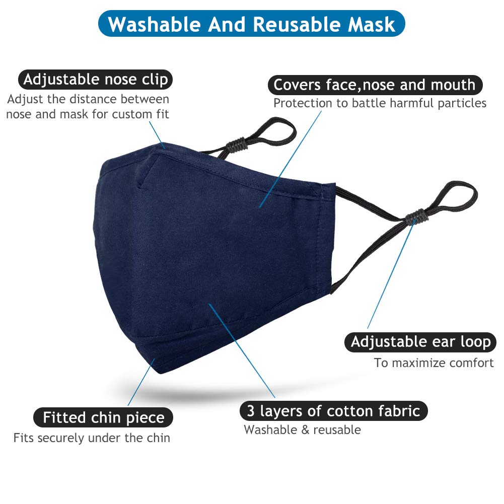 4PCS Cotton Face Mask-Navy Blue