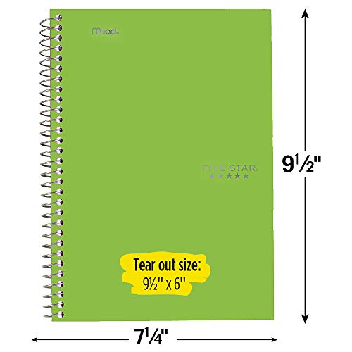 Five Star Spiral Notebook, 2 Subject, College Ruled Paper, 100 sheets, 9-1/2" x 6", Lime (72134)