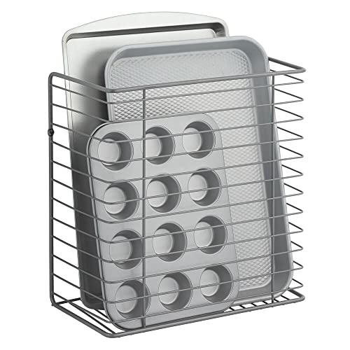 mDesign Metal Wire Wall Mounted Shelf for Kitchen Pantry - Mountable Hanging Organization Vegetable Baskets for Kitchen Wall - Hold Produce, Towels, Bread, Mail, Concerto Collection - Dark Gray