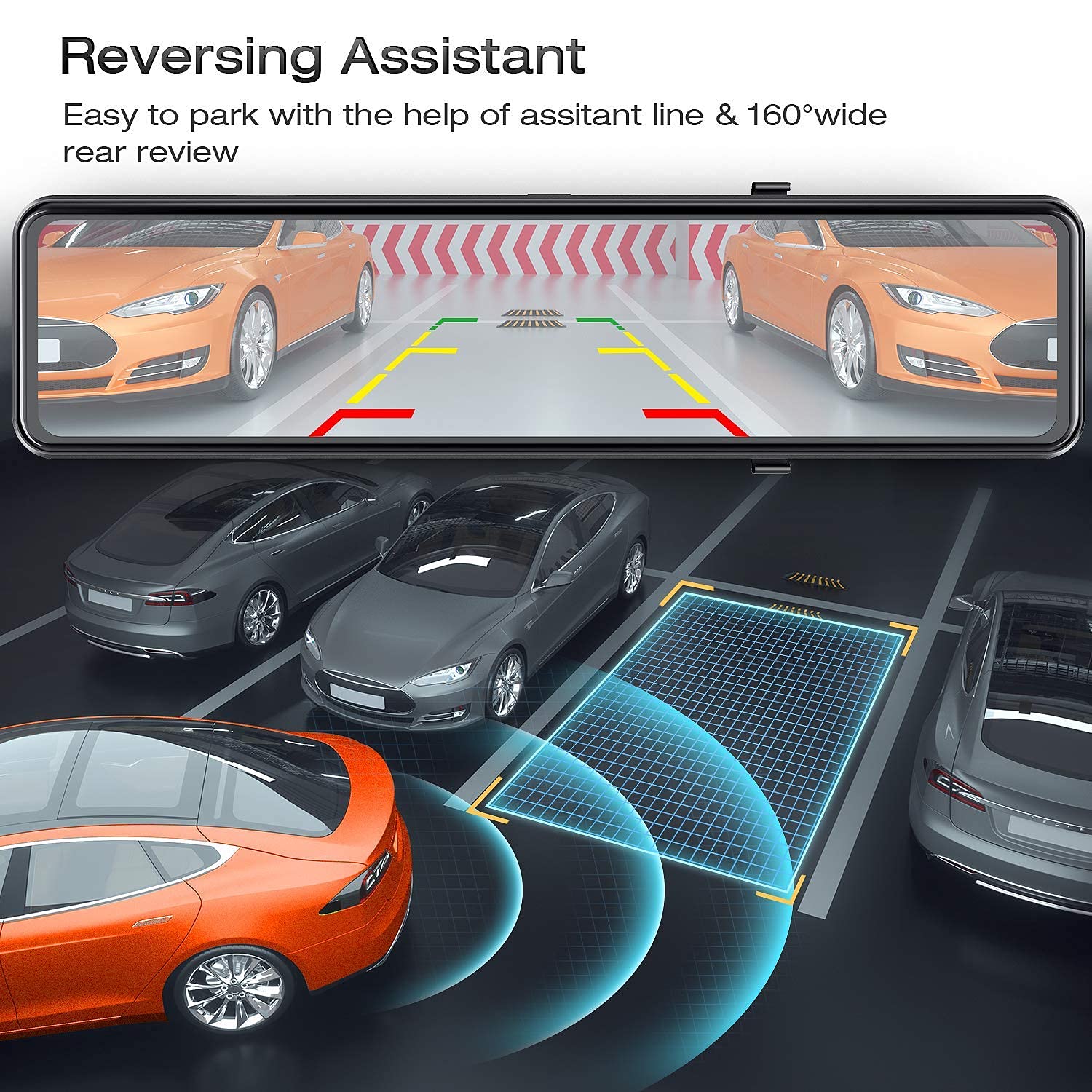 4K Mirror Dash Cam Backup Camera, 12" FHD Smart Rearview Mirror for Cars & Trucks Front and Rear Car Camera Night Vision Parking Assistance Loop Recording GPS Tracking