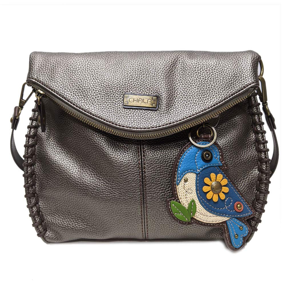 Chala Charming Crossbody Bag Shoulder Handbag With Flap Top and Zipper Navy/Pewter (Coin Purse_ Blue Bird)