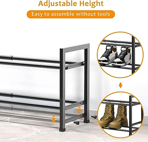 Bumusty Expandable 2 Tier Shoe Organizer Rack, Shoe Rack for Closet, Closet Shoe Rack Storage, Small Shoe Rack for Entryway Small Space Floor Door, Black