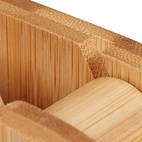 Relaxdays Adhesive Dispenser, Sticky Tape Holder for 25 mm Rolls, with Cutting Blade, Crafts, Natural, 5.5 x 12 x 4.5 cm, Bamboo, Metal