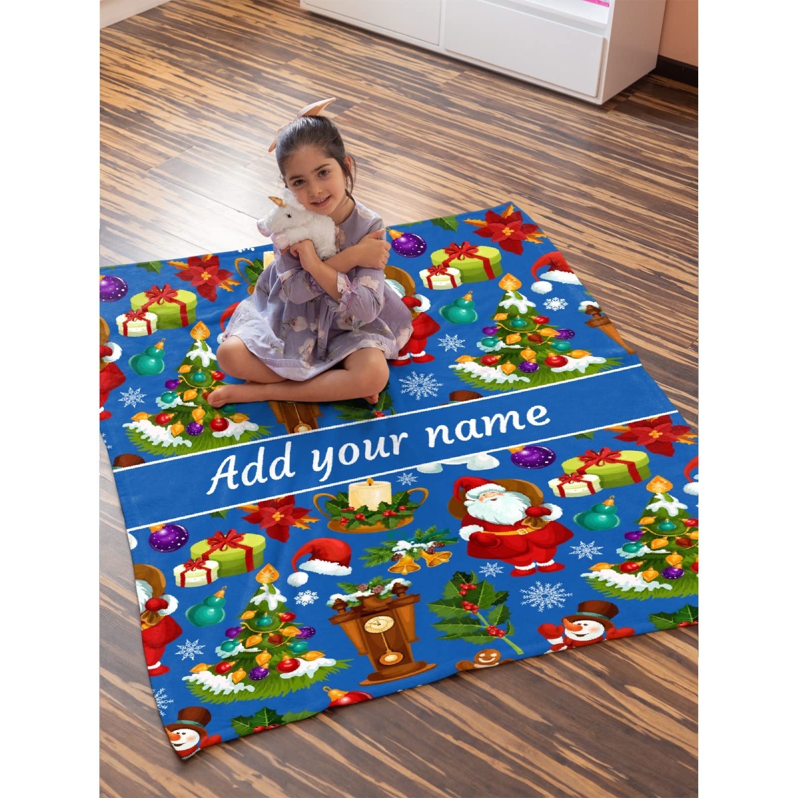 Custom Christmas Blanket Personalized Custom Name Christmas Throw Blanket Soft Cozy Flannel Blanket—Medium 60"x50" (Twin) Teen
