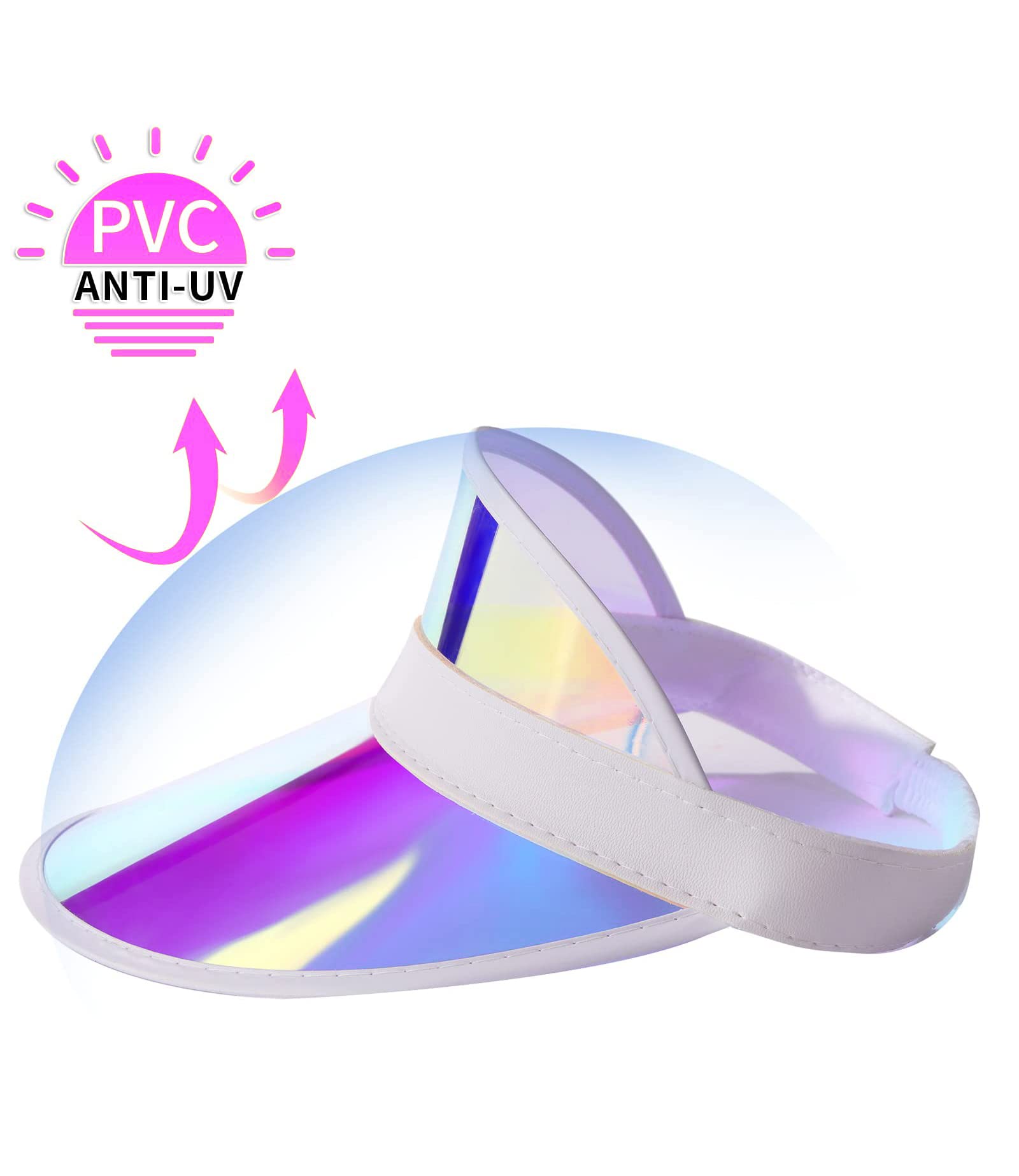 6 Pack Sun Visor Hats Women Men Colorful Adjustable Sunhat UV Protection Beach Party Hat Golf Cap (Iridescent Blue)