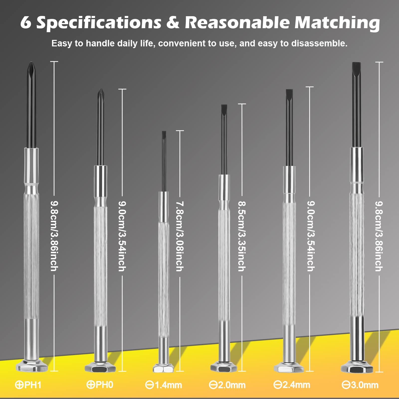 6PCS Small Screwdriver Set - SuCiiBo Premium Mini Screwdriver Set with 6 Different Size Flathead and Small Phillips screwdriver for Electronics, Jewelry, Watch, Toys, Computer Repair