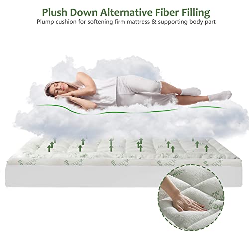 Bamboo Mattress Topper King Size with 8-21" Deep Pocket Mattress Pad for Back Pain Pillow Top Mattress Cooling Cover Quilted Mattress Protector with 1200 GSM Down Alternative Fill (76x80)