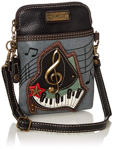 Chala Group Piano Cellphone Crossbody Handbag - Convertible Strap, Indigo, 5" x 7.5" x 1"