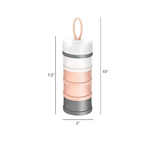 Kaptin Formula Dispenser,Non-Spill Portable Stackable Baby Milk Powder Dispenser,Snack Storage Container,BPA Free,4 Feeds (Pink)