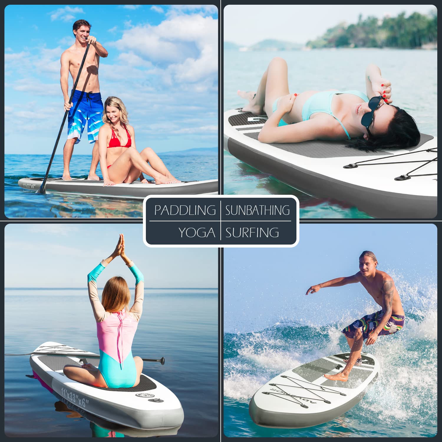 ADVENOR Paddle Board 11'x33 x6 Extra Wide Inflatable Stand Up Paddle Board with Hand Pump,Leash, Adjustable SUP Paddle/Kayak Paddle,Kayak Seat, 2 Fishing Mounts for Family and Fishing